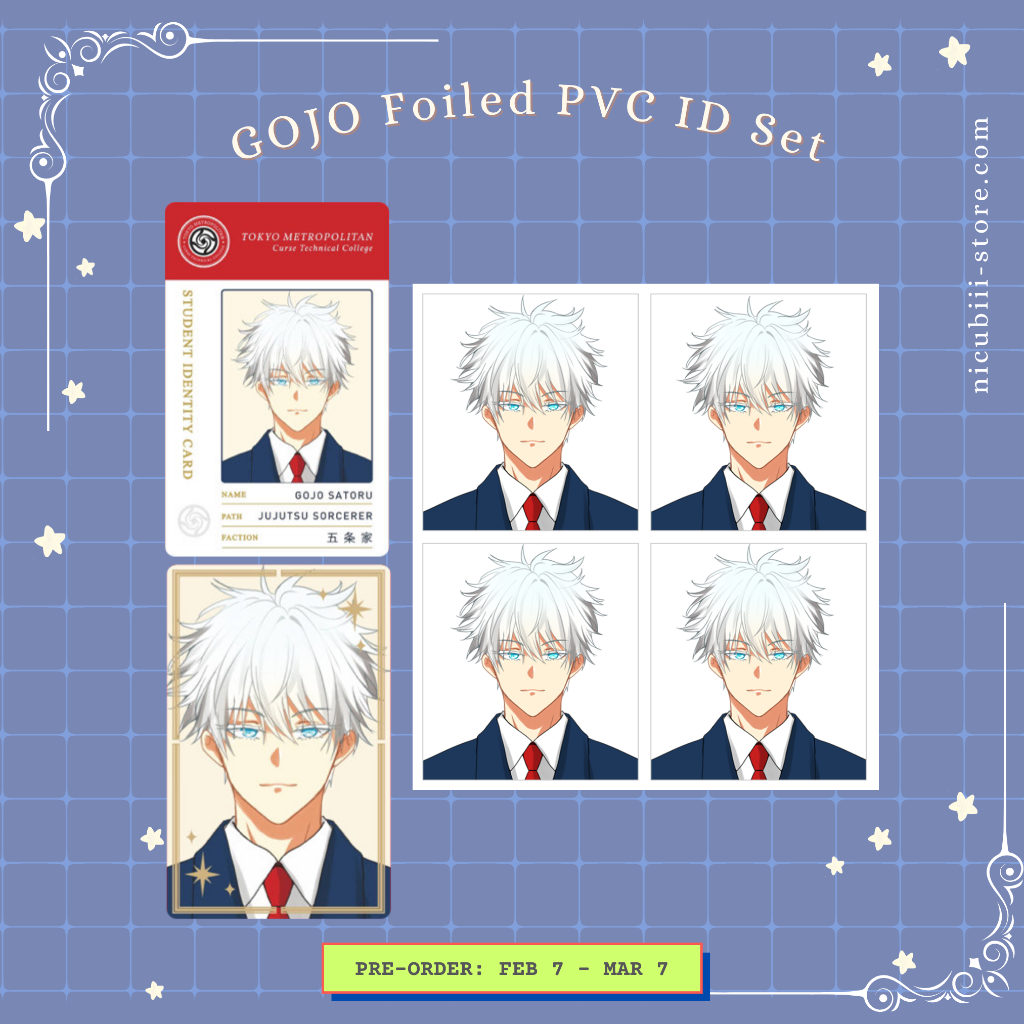 [Pre-order] Gojo Gold Foil PVC IDs + Photo Set – nicubiii-studio